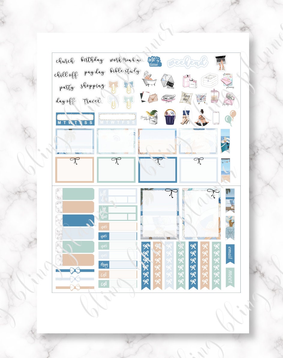 SEASIDE PRINTABLE STICKERS Beach Girl Planner Stickers - Etsy