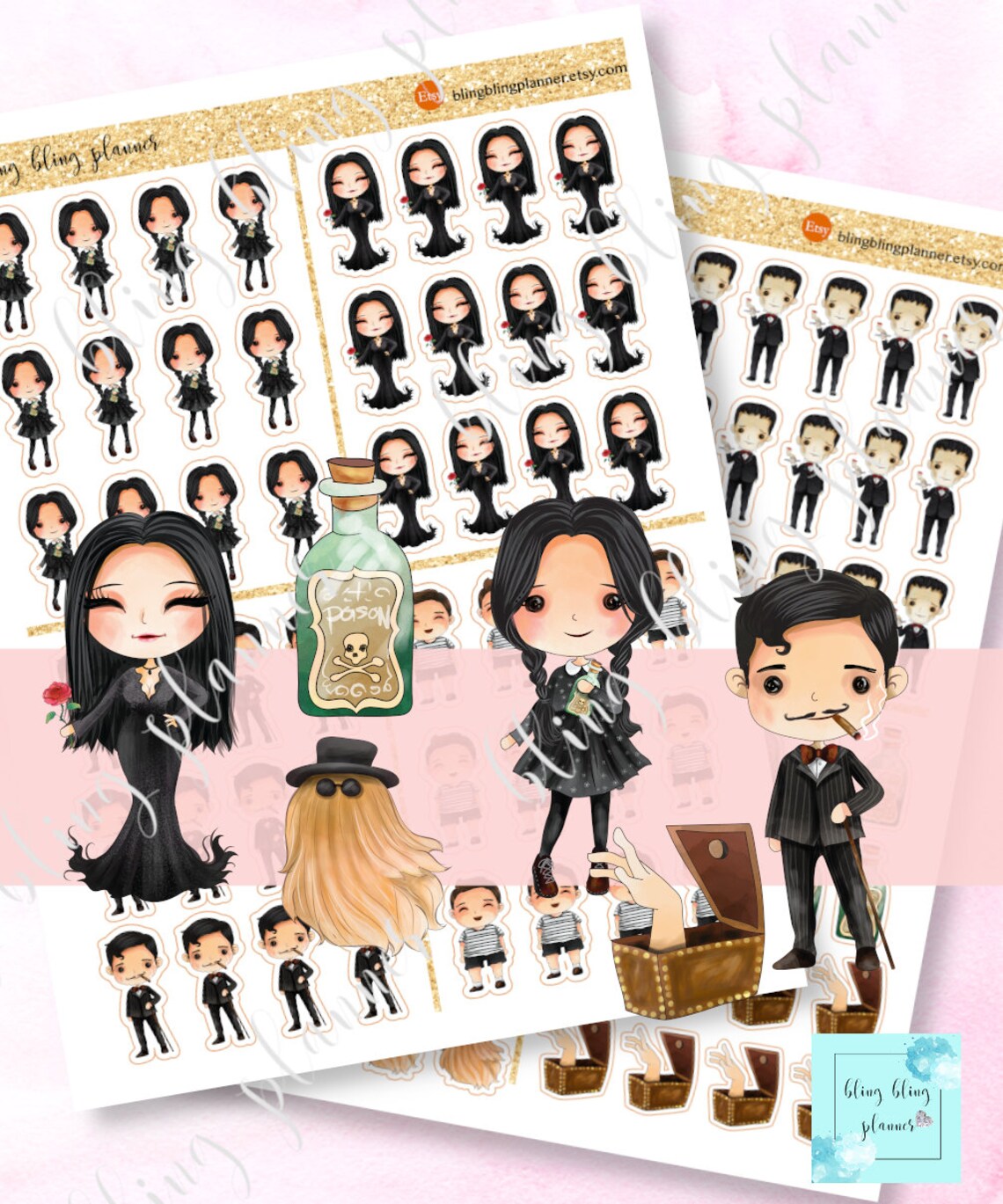 PRINTABLE ADDAMS FAMILY Stickers Printable Halloween | Etsy