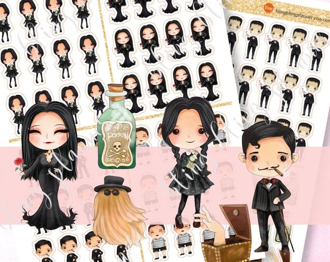 PRINTABLE ADDAMS FAMILY Stickers, Printable Halloween Stickers, Cute ...