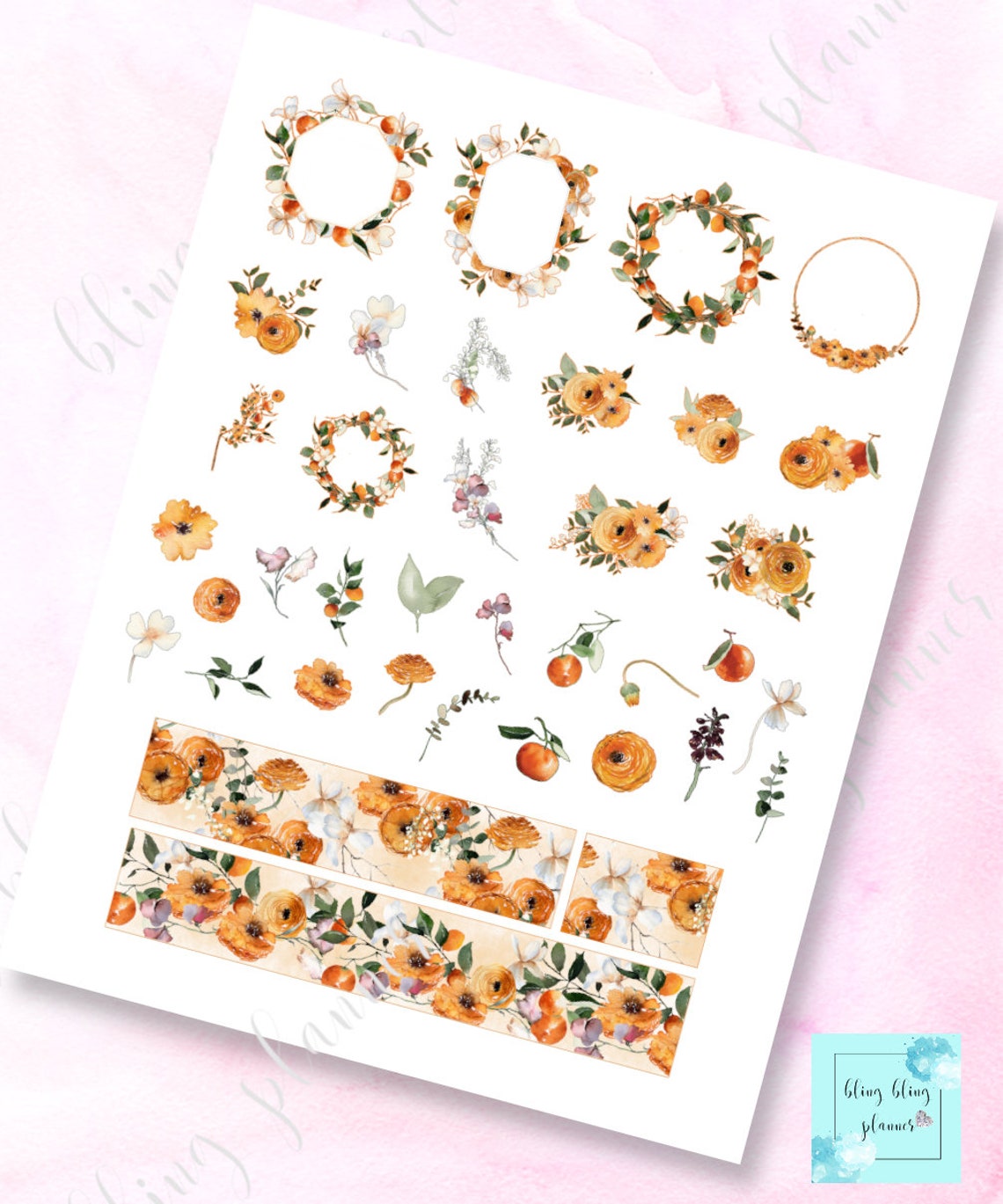 ORANGE PRINTABLE Planner Stickers Floral Printable Full Box - Etsy