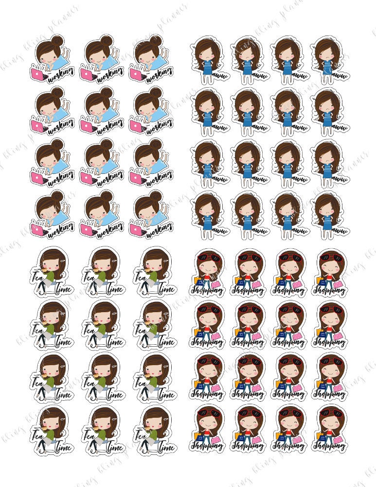 CUTE BROWN GIRL Stickers Functional Clipart Kawaii Girl | Etsy