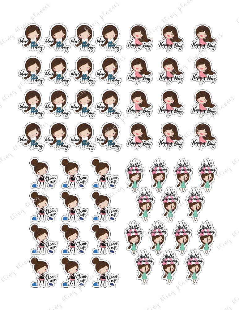 CUTE BROWN GIRL Stickers Functional Clipart Kawaii Girl - Etsy
