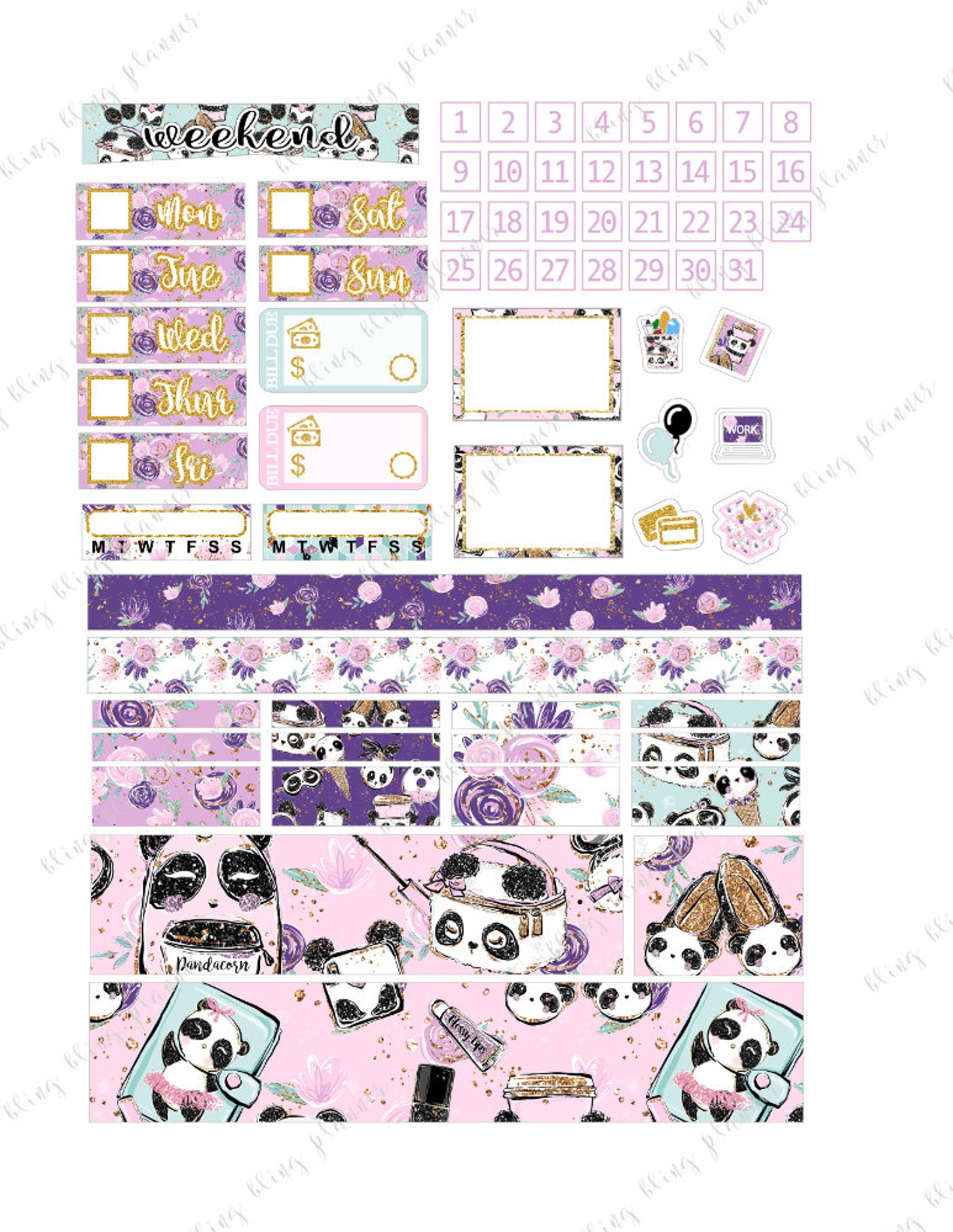PANDA WEEKLY PLANNER Kit Kawaii Planner Sticker Kit - Etsy