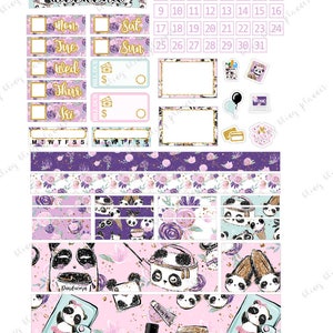PANDA WEEKLY PLANNER Kit, Kawaii Planner Sticker Kit, Printable Sticker ...