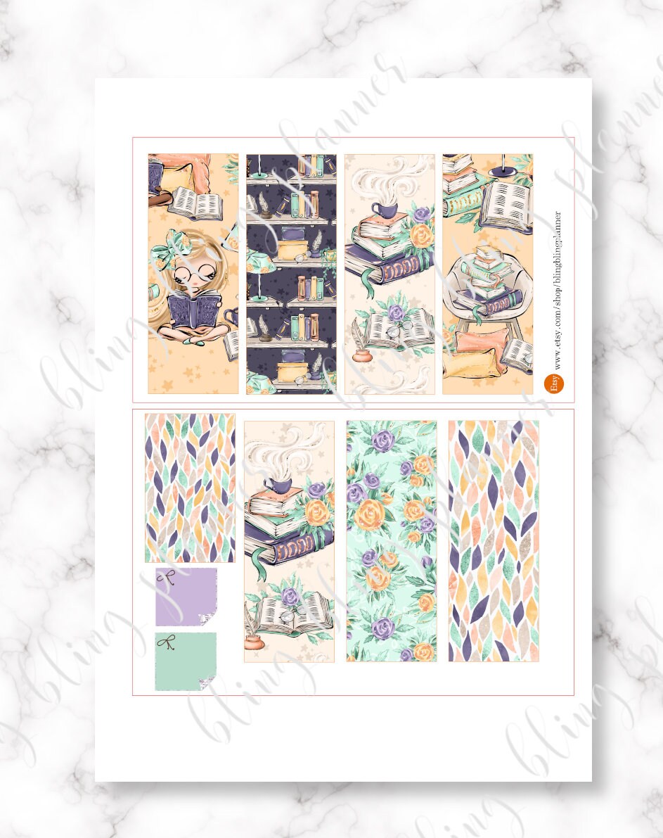 BOOKLOVER PRINTABLE Stickers Bookworm Printable weekly kit | Etsy