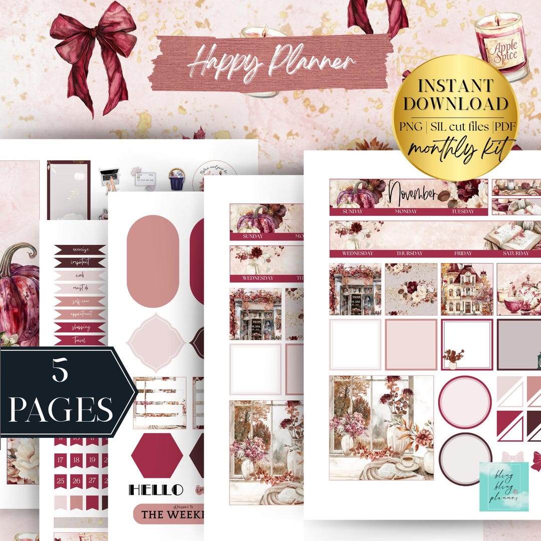 November Classic Happy Planner Printable Monthly Stickers: Thanksgiving ...