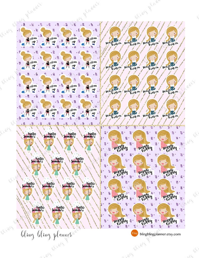 Cute Girl Planner Sticker Printable Clipart Blonde Gal | Etsy