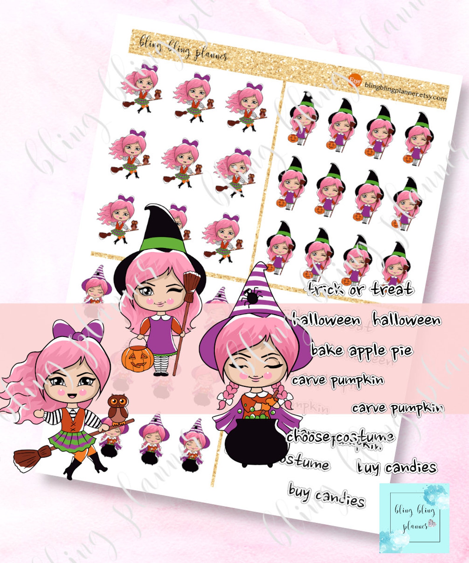 PRINTABLE WITCH PLANNER Stickers, Printable Halloween Stickers, Cute ...