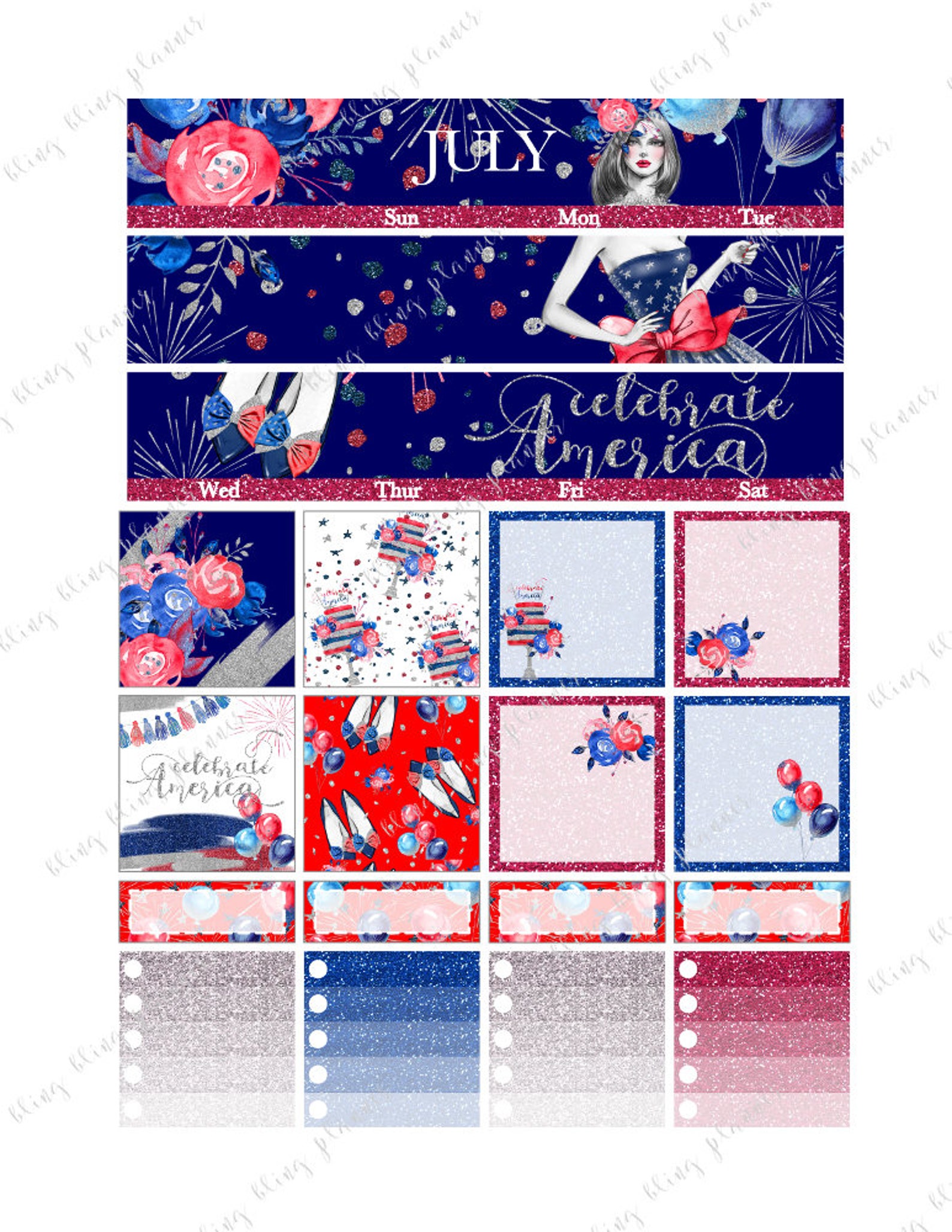 JULY MONTHLY VIEW, Happy Planner, July 4th Planner Sticker, Happy ...