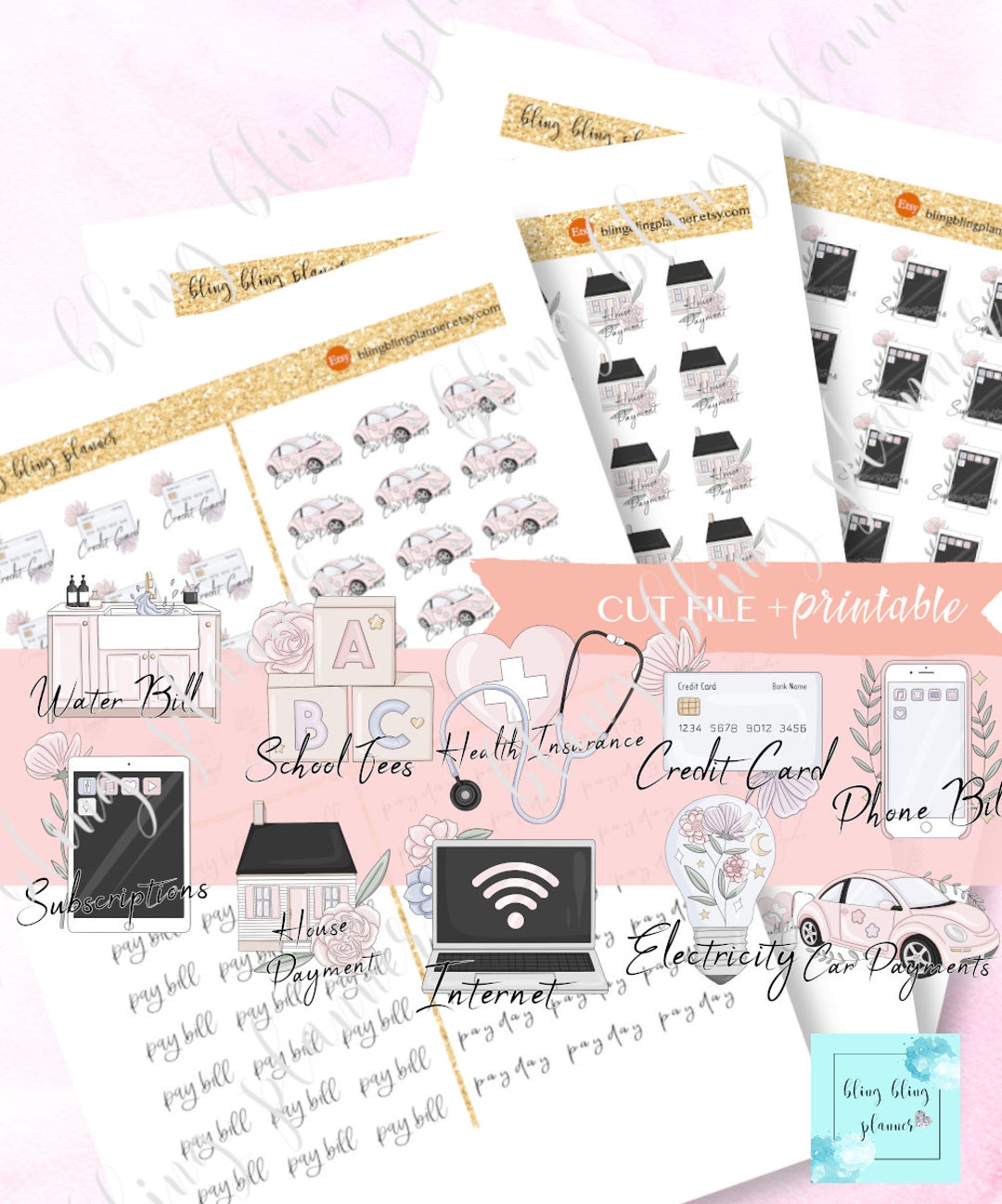 BILLS PRINTABLE Stickers, Printable Bills Stickers, Water Bill Stickers ...