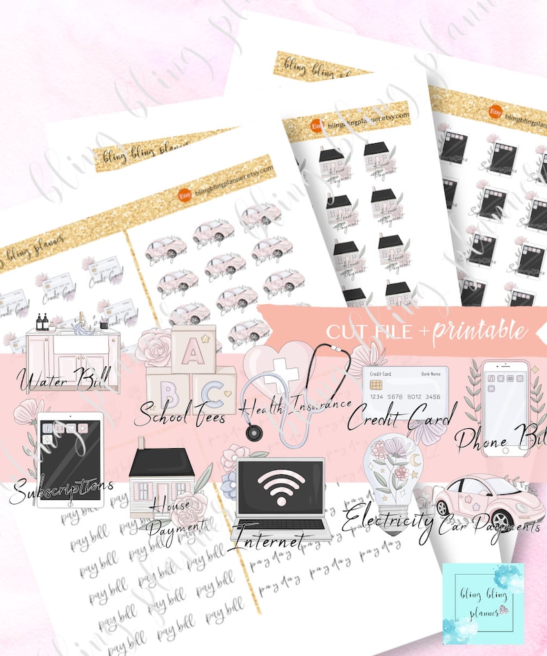 BILLS PRINTABLE Stickers Printable Bills Stickers Water Bill - Etsy