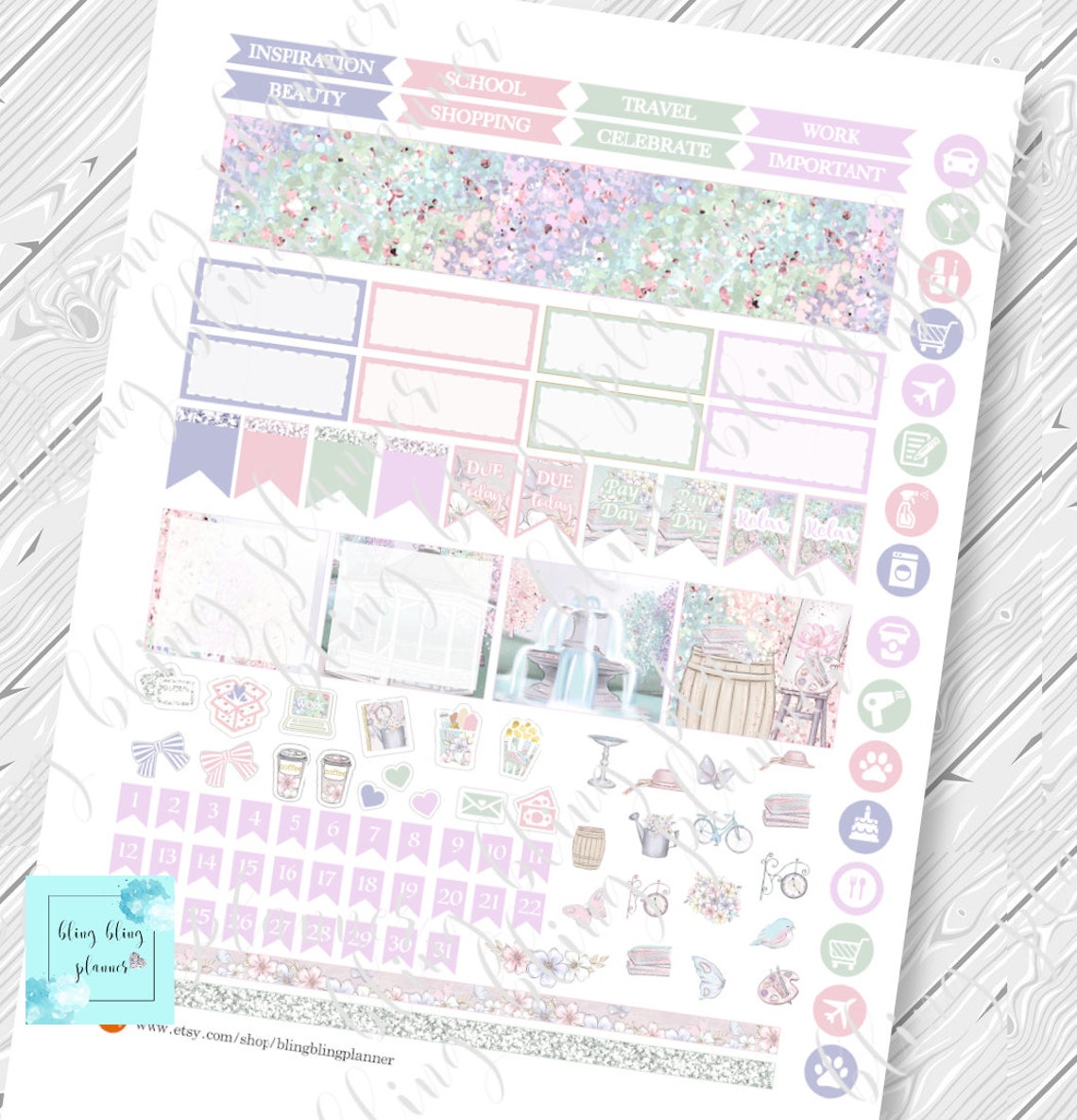 MARCH MONTHLY VIEW Printable, March Planner Sticker Kits, Spring ...
