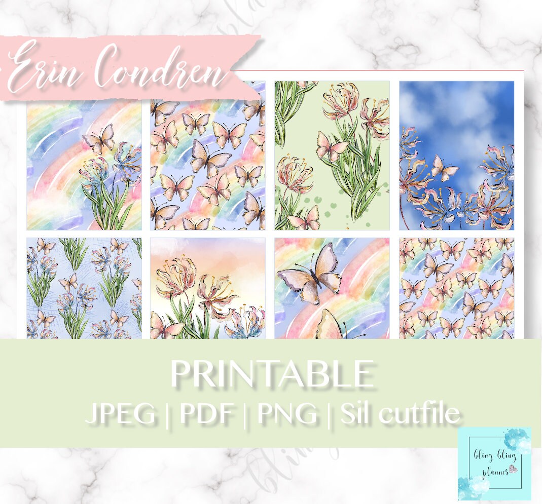 BUTTERFLY PRINTABLE PLANNER Stickers, Spring Planner Sticker, Rainbow ...