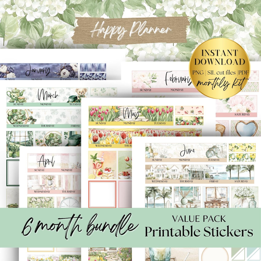 6-month Half Year Classic Happy Planner Monthly Sticker Bundle ...