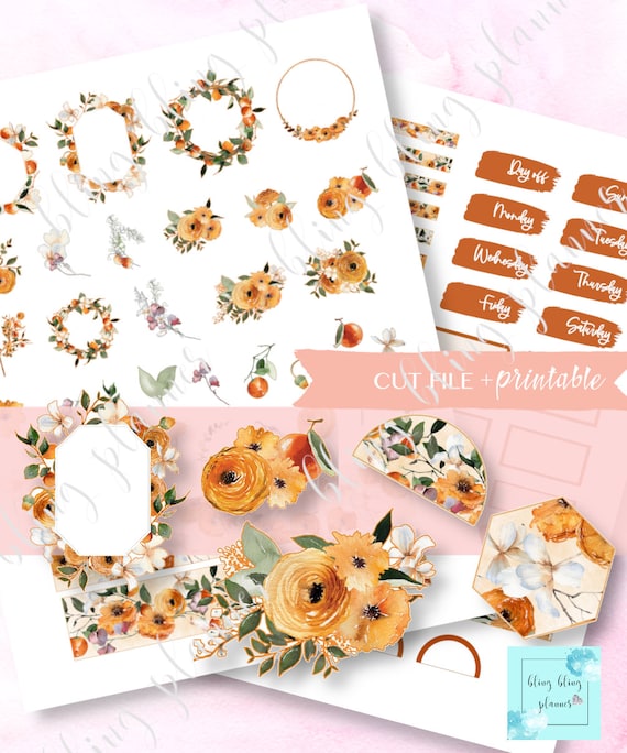 ORANGE PRINTABLE Planner Stickers Floral Printable Full Box - Etsy