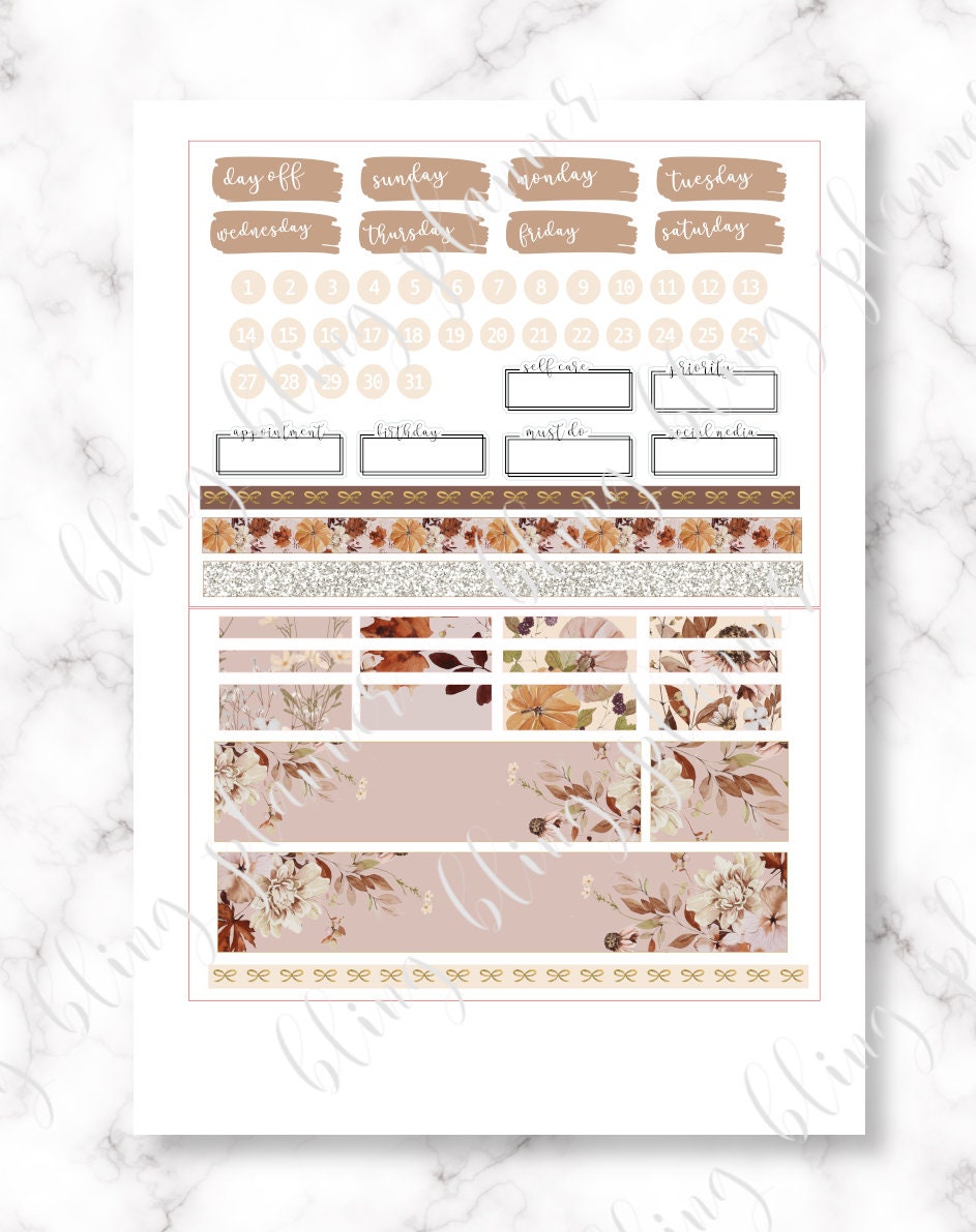 FALL FLORAL PRINTABLE Planner Sticker, Fall Flower Printable Weekly Kit ...