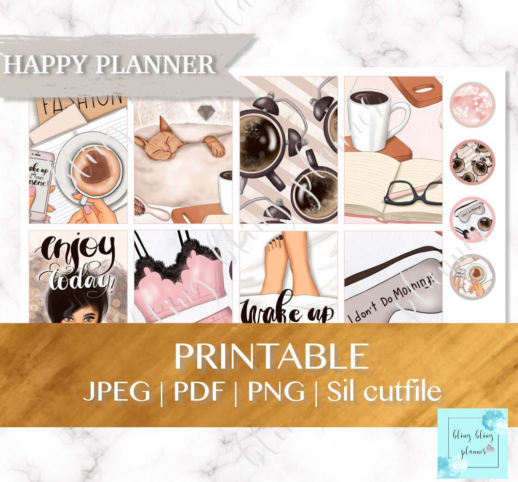 HAPPY PLANNER STICKER Kit, Printable Happy Planner Stickers, Coffee ...