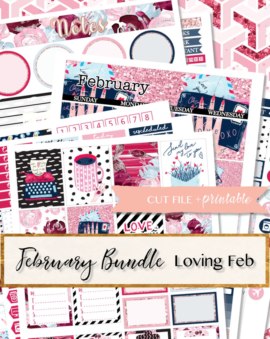 MONTHLY PLANNER Sticker Kit, February Bundle Stickers, February Note ...