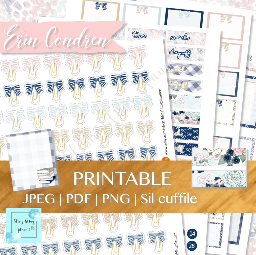 BOW CLIP PRINTABLE, Half Box Planner Sticker, Full Box Planner Stickers ...