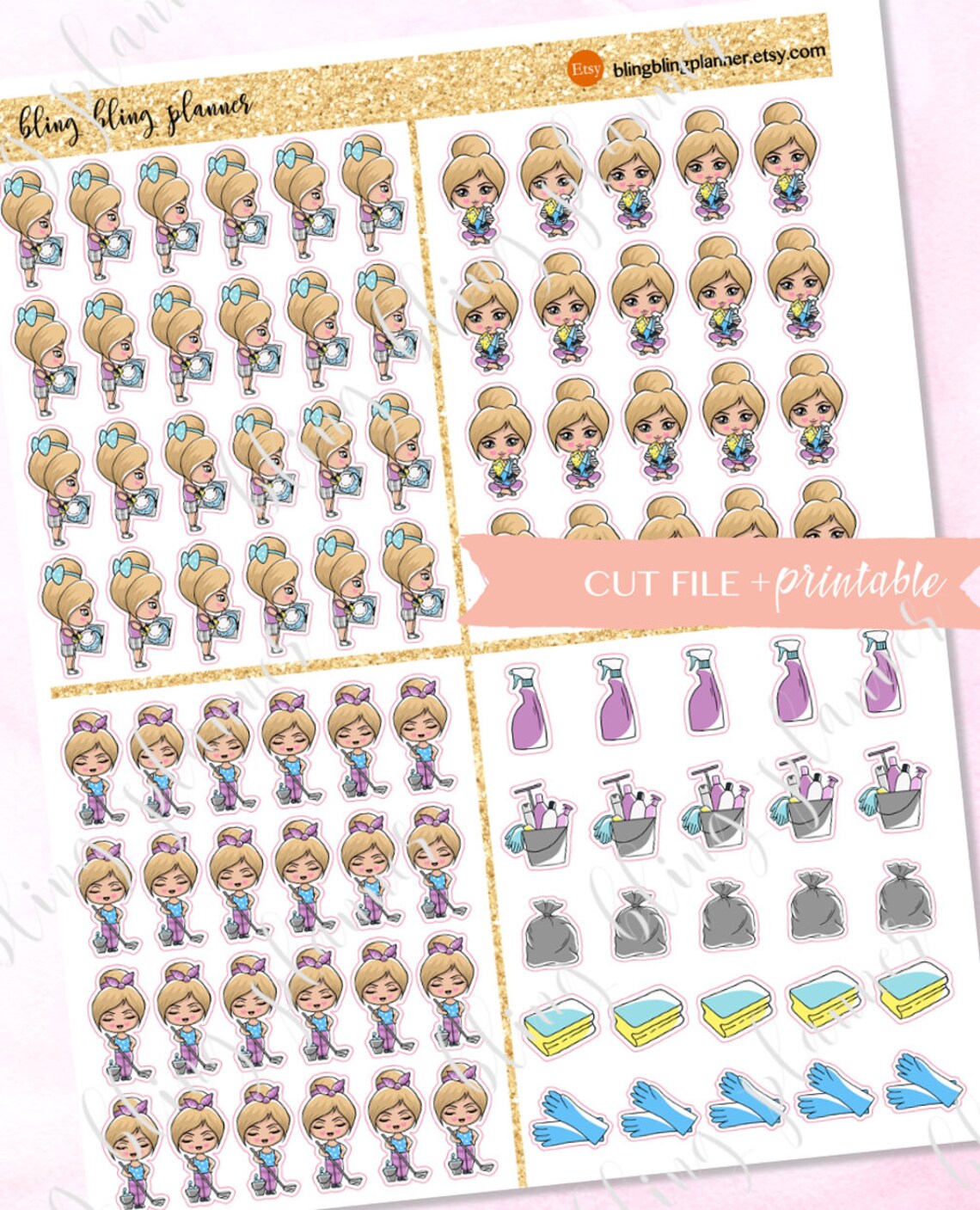 CLEANING ICON PLANNER Stickers Cute Cleaning Doll Deco - Etsy