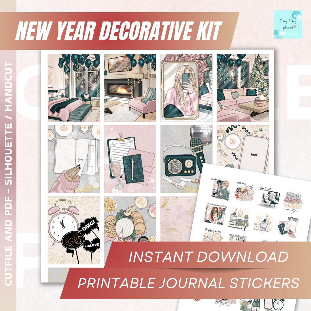 NEW YEAR 2025 PRINTABLE Planner Sticker, Celebration Printable Journal ...