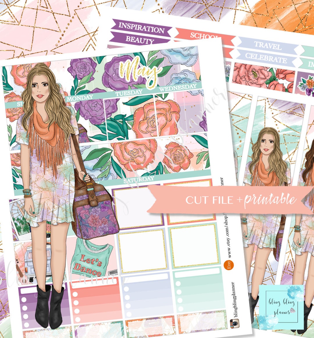 MAY MONTHLY VIEW, May Monthly Kit, Printable Planner Stickers, Summer ...