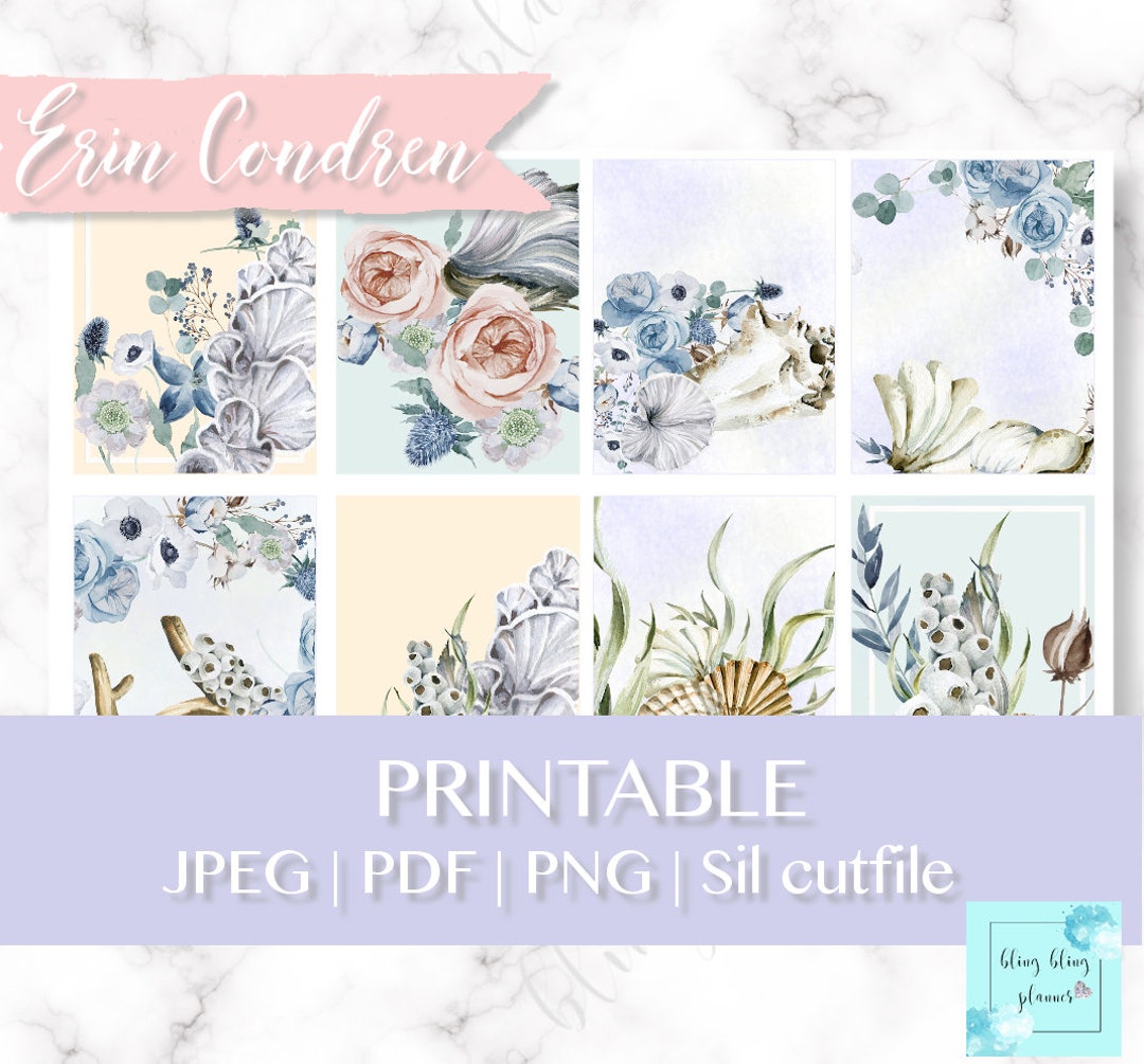 SEASHELL PLANNER STICKER Printable, Blue Floral Printable Sticker ...