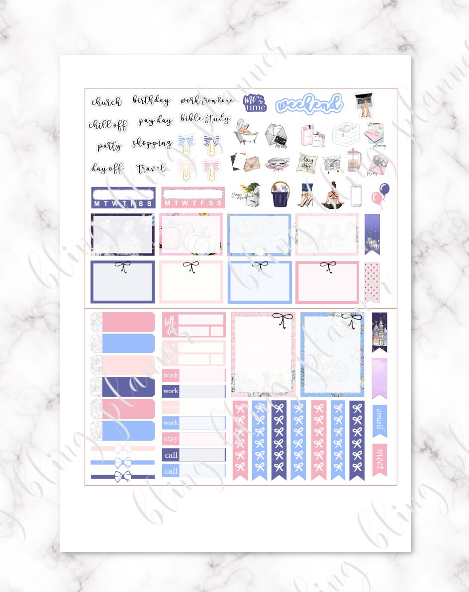 CINDERELLA NEW YEAR Stickers, Printable New Year Planner Stickers, New ...
