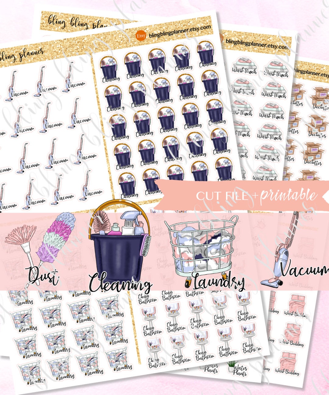 CLEANING ICON PLANNER Stickers, Printable Functional Icons, Printable ...