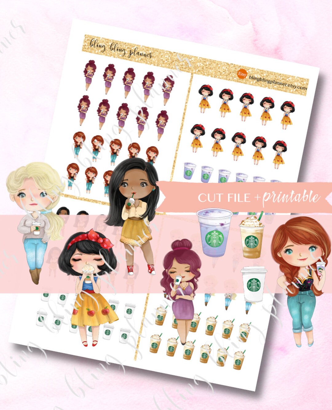 PRINTABLE COFFEE GIRL Stickers, Printable Coffee Princess Stickers, Hot ...