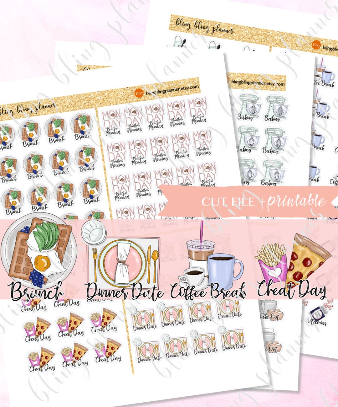 PRINTABLE PLANNER ICON Stickers, Printable Food Planner Sticker, Brunch ...