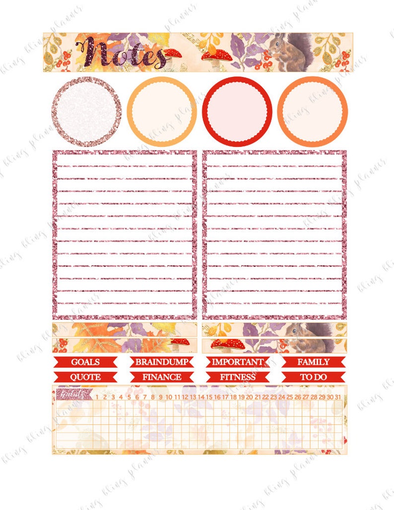 PRINTABLE NOTE PAGE Sticker Monthly Sticker Kit Printable - Etsy