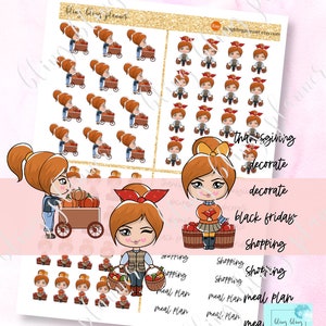 THANKSGIVING PLANNER STICKERS, Printable Fall Planner Stickers, Cute ...