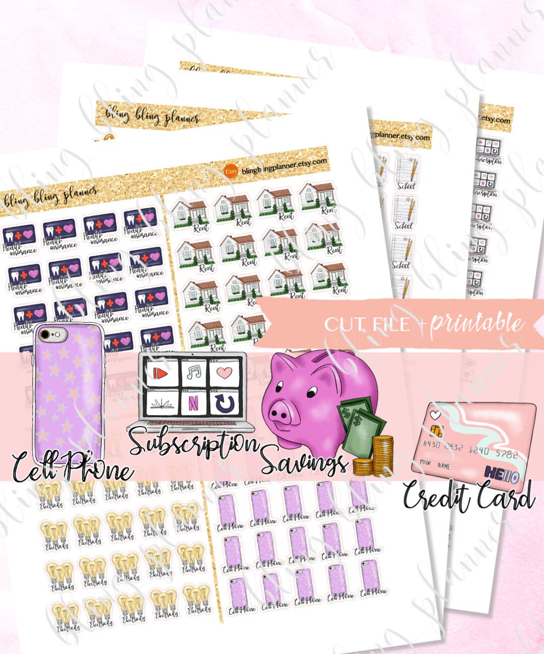 Bill PLANNER STICKERS, Printable Bill Planner Sticker, Electricity ...