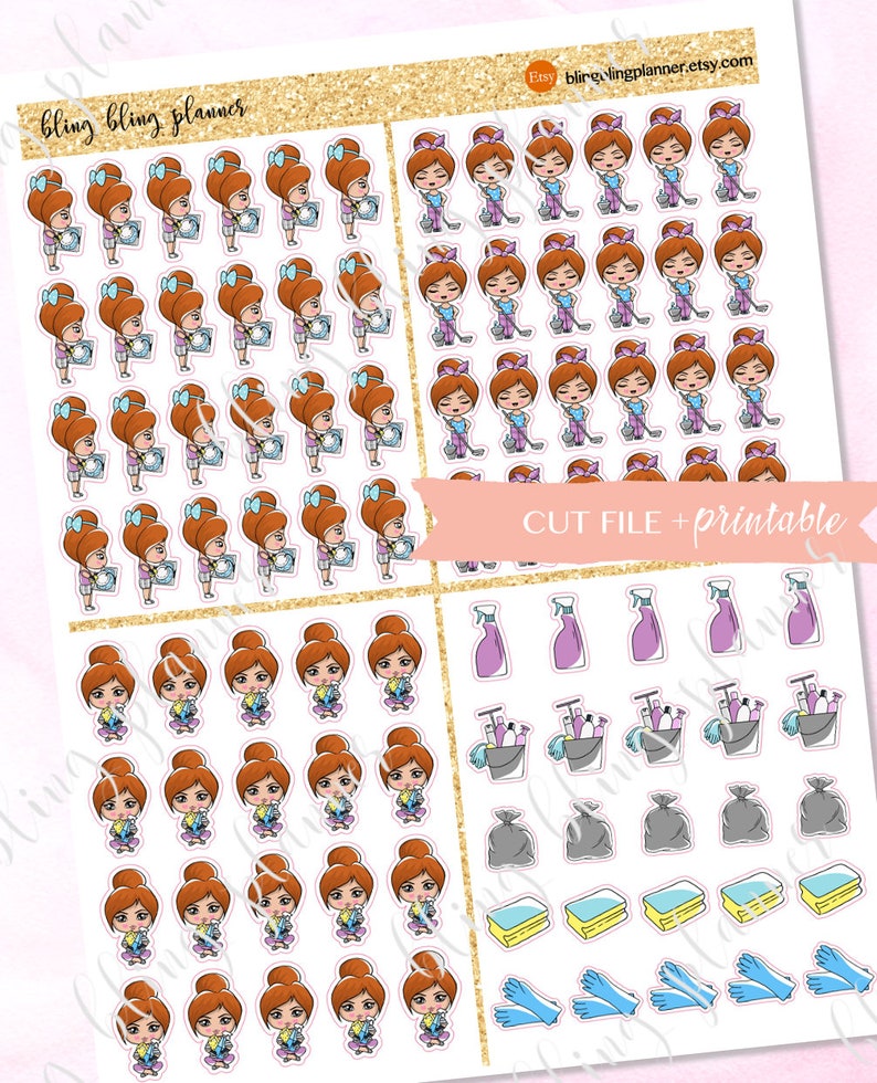 CLEANING ICON PLANNER Stickers Cute Cleaning Doll Deco - Etsy