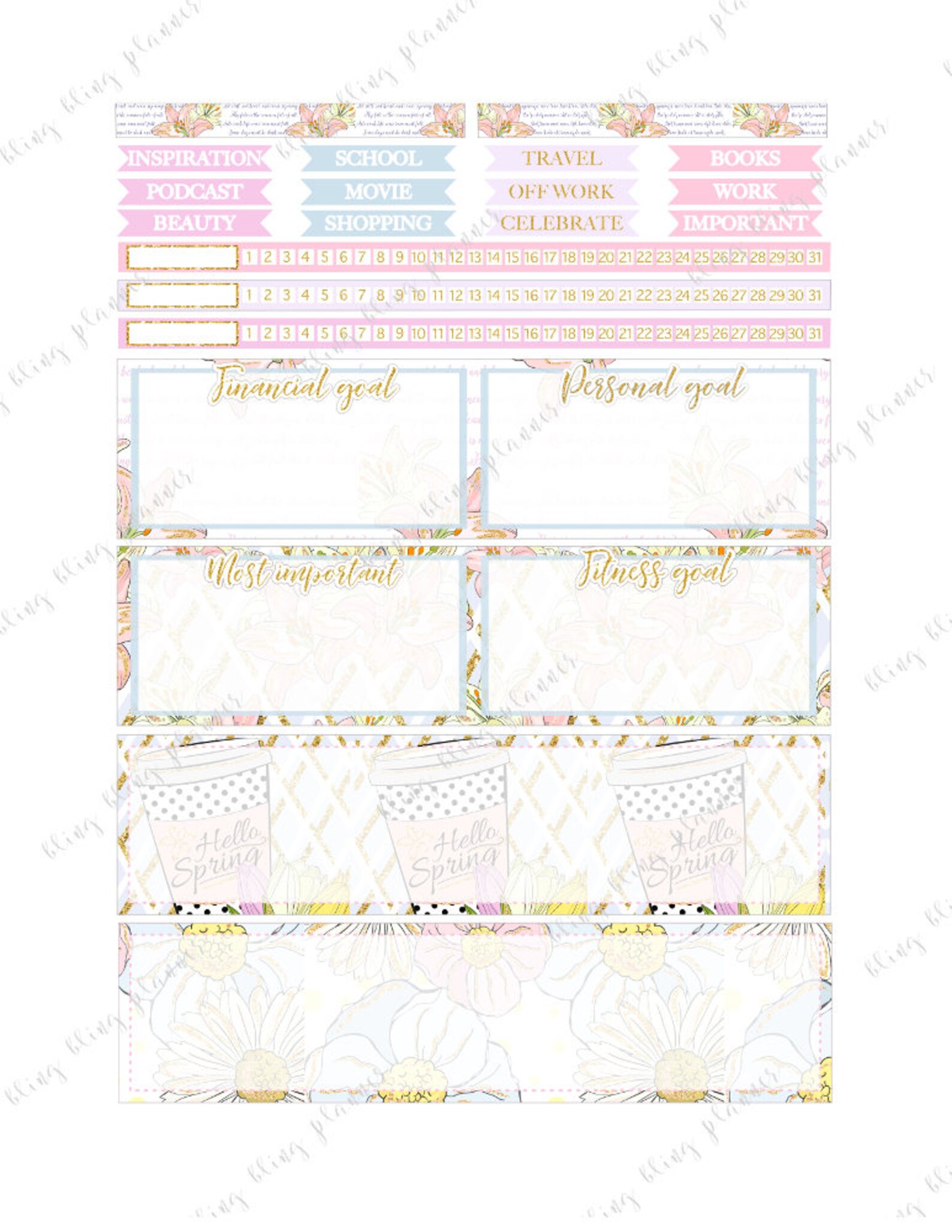 PRINTABLE NOTE PAGE Sticker, Easter Note Page, April Monthly View ...