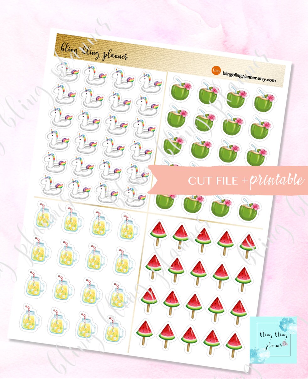 SUMMER GIRL Planner Stickers, Printable Summer Stickers, Printable ...