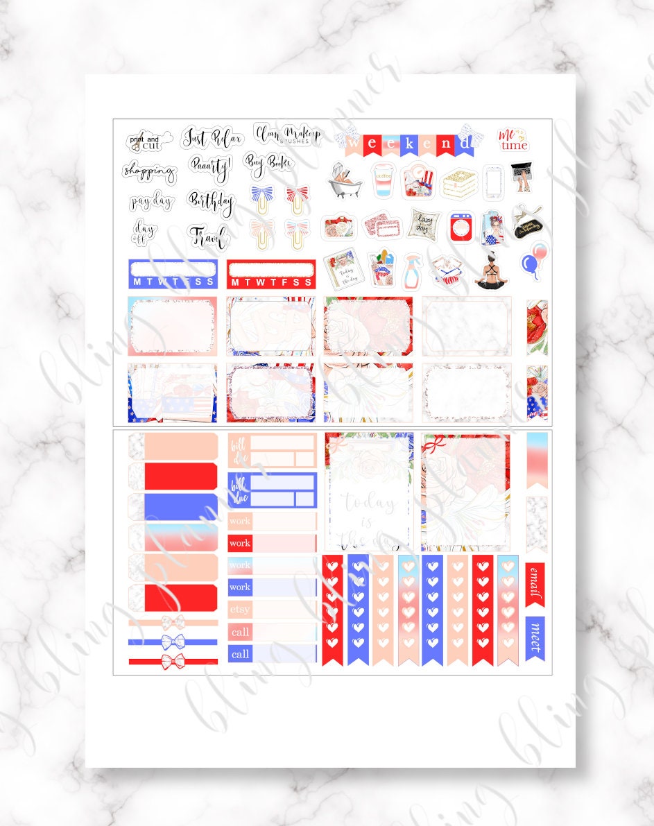 4th of JULY PRINTABLE Planner Stickers July Monthly Stickers | Etsy