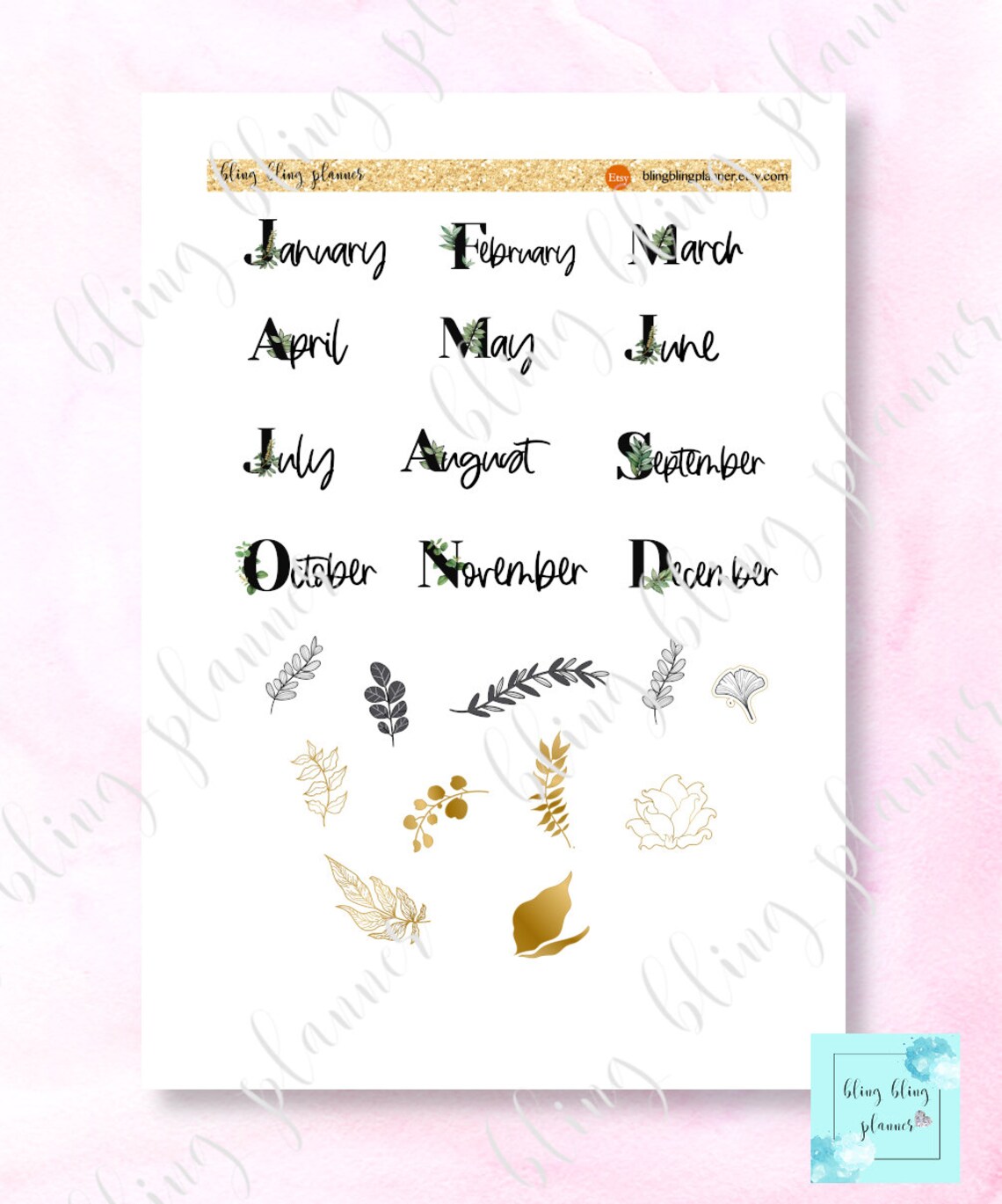 Green Leaf FRAME Printable Stickers Months Printable | Etsy