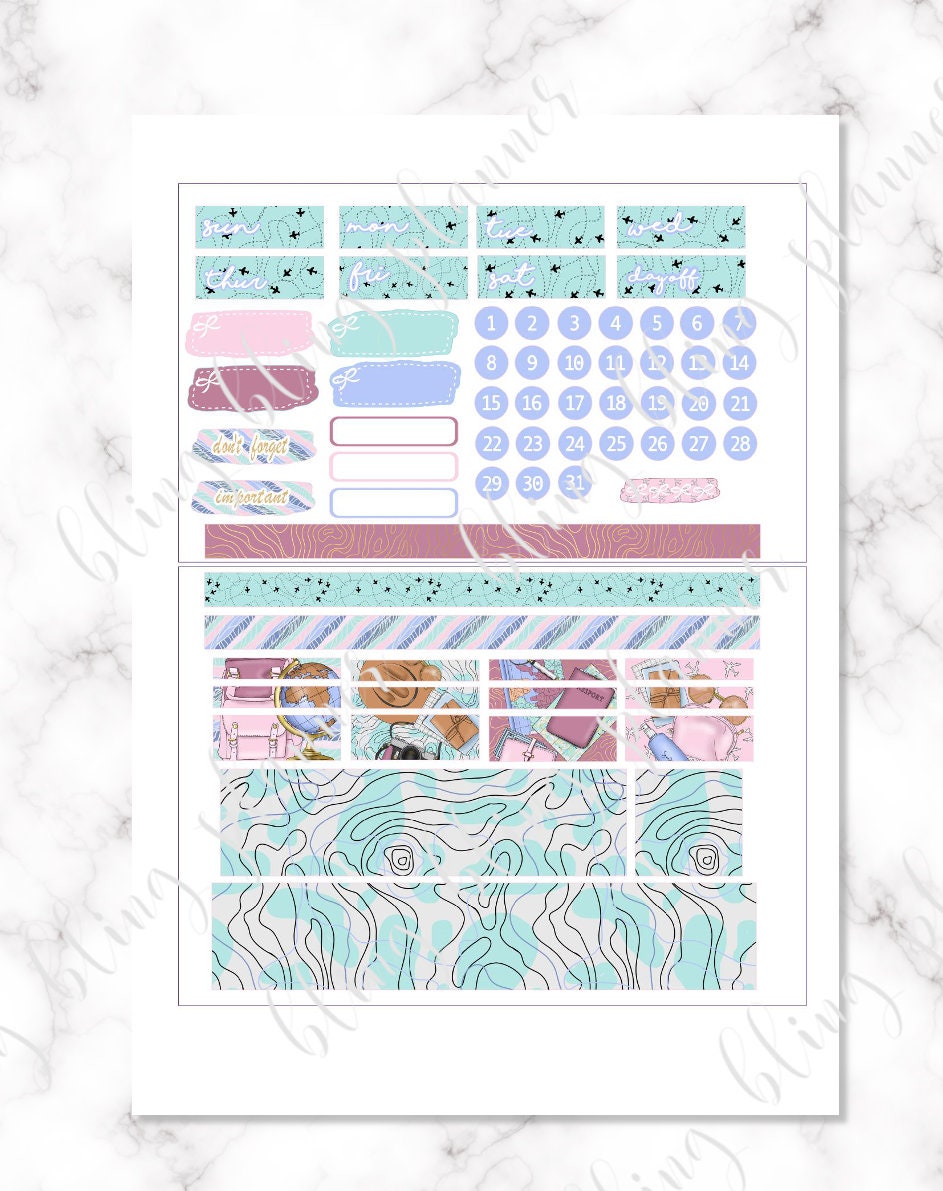 TRAVEL WEEKLY STICKERS Printable, Vacation Planner Stickers, Printable ...