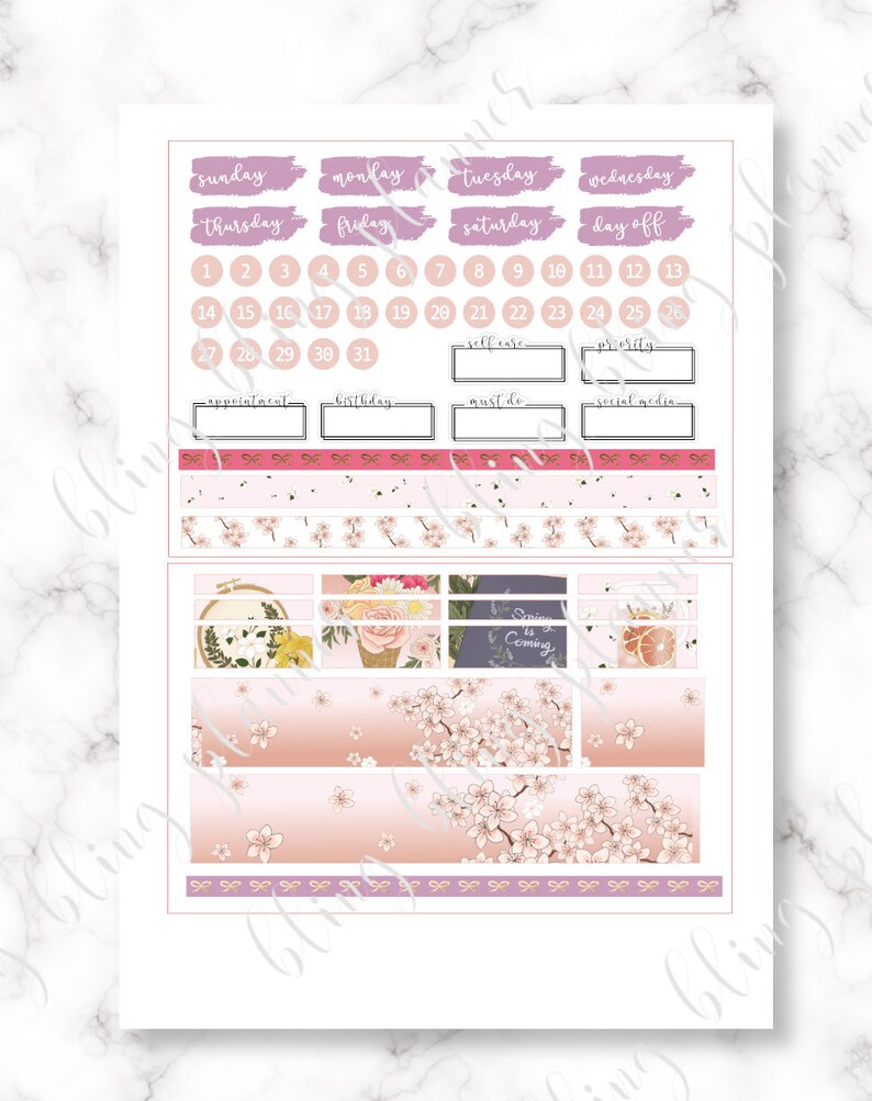 SPRING PRINTABLE PLANNER Stickers Spring Girl Planner Kit - Etsy