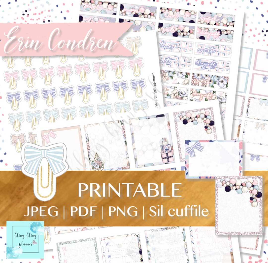 BOW CLIP PRINTABLE, Half Box Planner Sticker, Full Box Planner Stickers ...