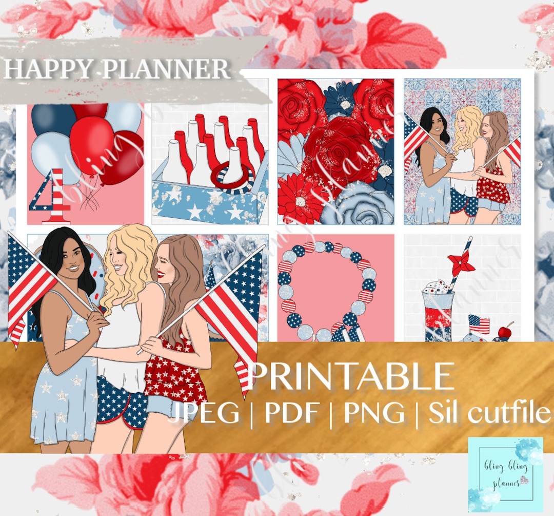 HAPPY PLANNER July 4th PRINTABLE Stickers, Us Girls Planner Stickers ...