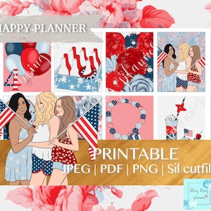 HAPPY PLANNER July 4th PRINTABLE Stickers, Us Girls Planner Stickers ...