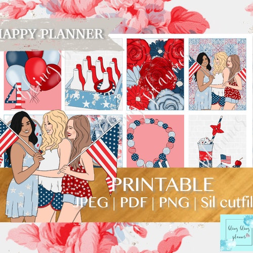 Printable 4th of July Planner Stickers Kit 4th of July Happy - Etsy