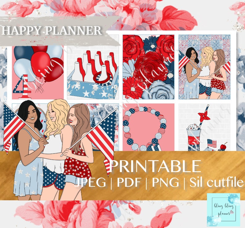 HAPPY PLANNER July 4th PRINTABLE Stickers Us Girls Planner - Etsy