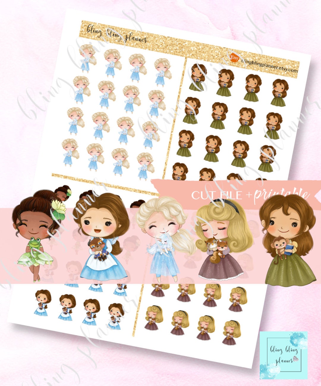 PRINTABLE Cute PRINCESS STICKERS, Printable Elsa Stickers, Bella ...