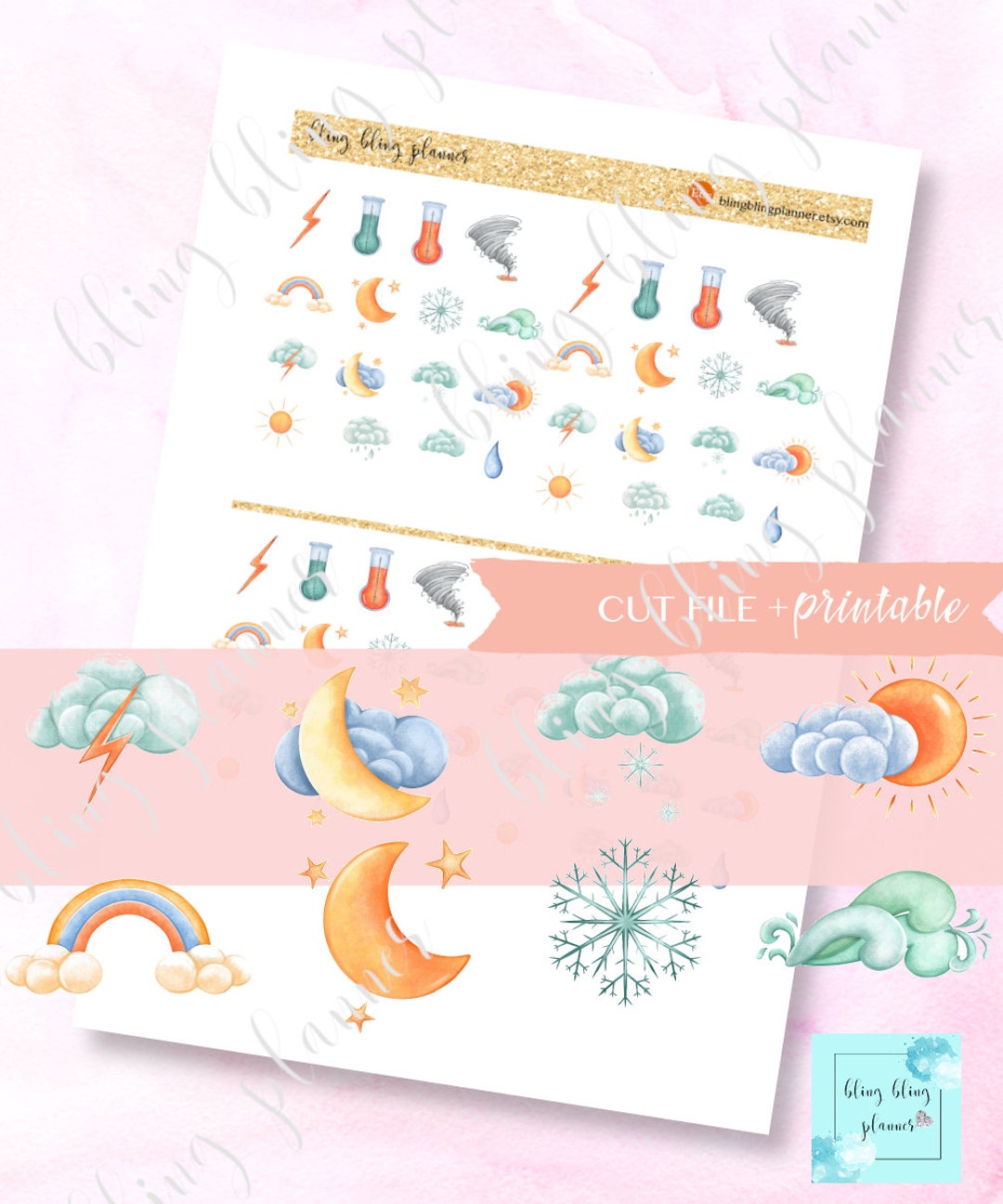 WEATHER PLANNER STICKERS Printable, Weather Icons Printable, Weather ...