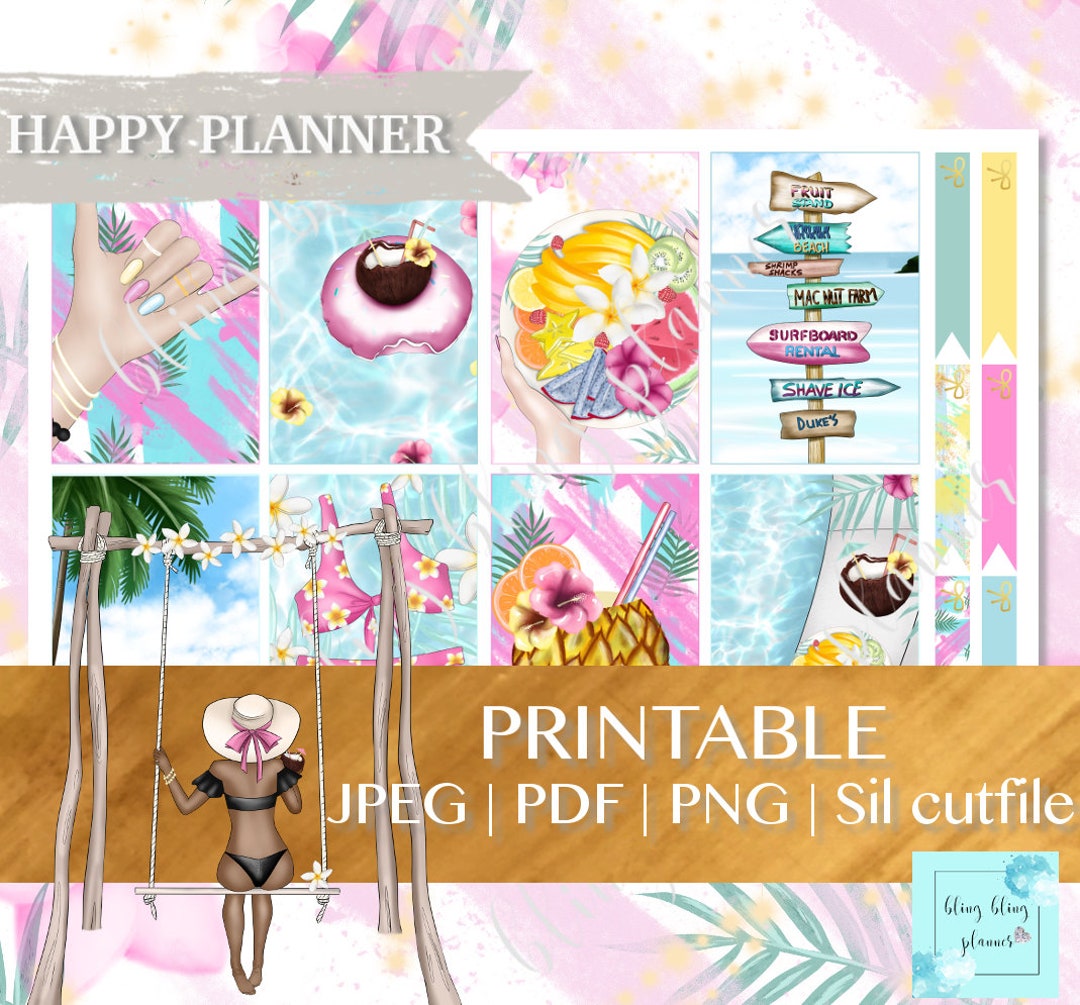 HAPPY PLANNER PRINTABLE, Beach Happy Planner Stickers, Beachside ...
