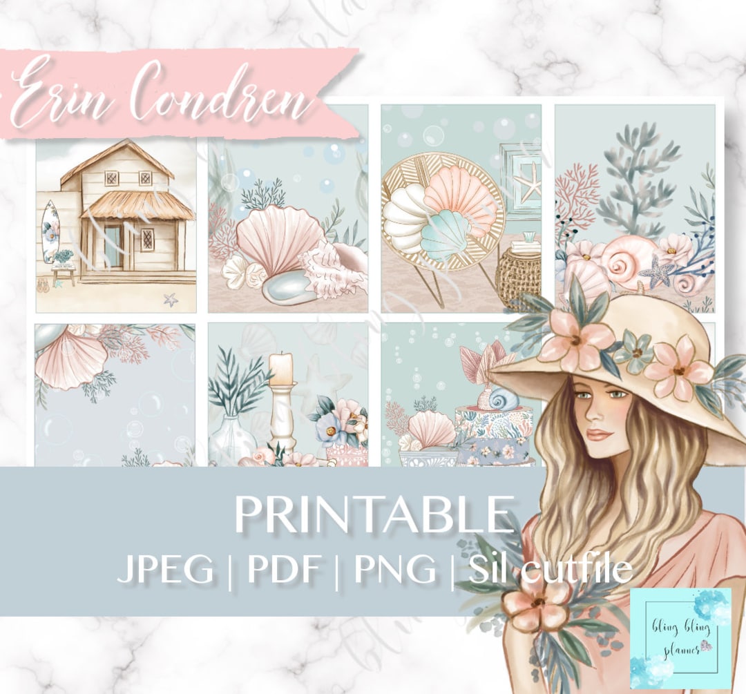 BEACHSIDE PRINTABLE STICKERS, Summer Printable Ec Sticker, Erin Condren ...